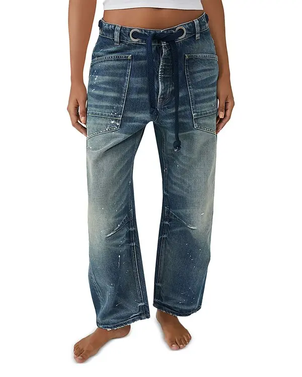 Free People We The Free Moxie Low Slung Barrel Jeans - Timeless Blue