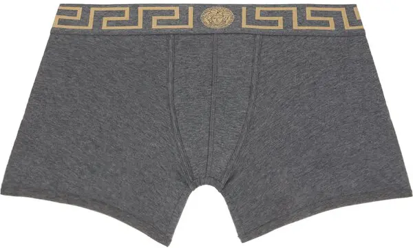 Versace Grey Greca Border Long Boxers - A9x1-grey-gold | Editorialist