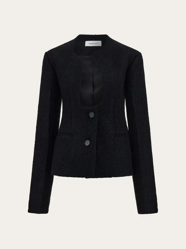 FERRAGAMO Single-breasted Bouclé Blazer - Black