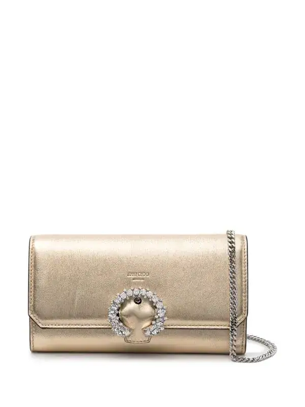 Jimmy Choo Madeline Crystal-Buckle Clutch - Gold | Editorialist