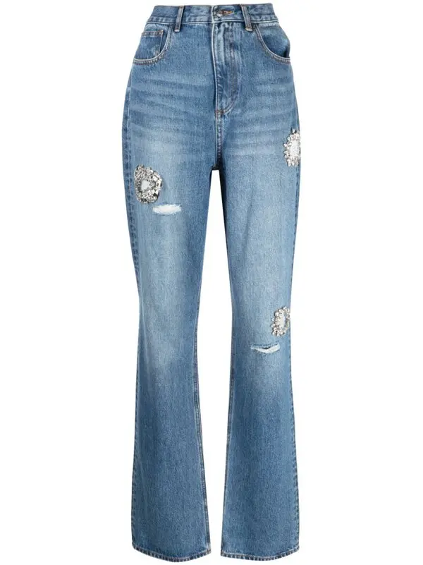 AREA Crystal-embellished Straight-leg Jeans