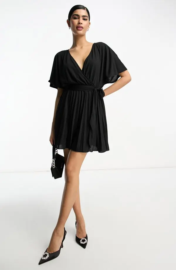 asos black pleated dress Point Of Pretty Pleated Maxi in Black Curves – Impressions Online Boutique main image 0