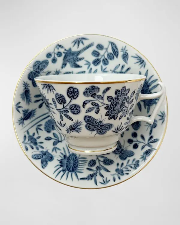 MOTTAHEDEH Sacred Bird & Butterfly Teacup & Saucer - Blue