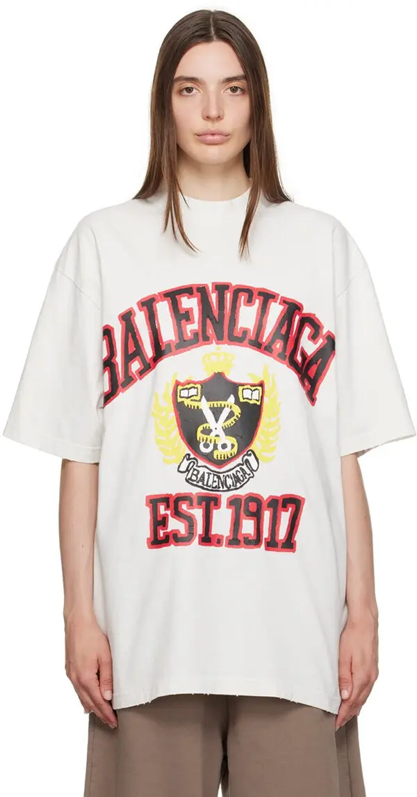 Balenciaga Off-White Diy College T-Shirt In 9012 Dirty White - 54 