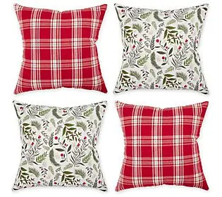 DESIGN IMPORTS Set Of 4 Asst Holiday Sprig/plai Pillow Covers