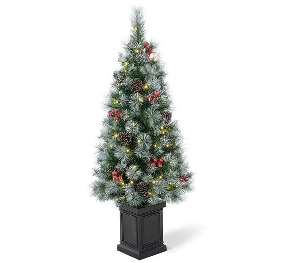 GLITZHOME 4'h Pre-lit Pine Artificial Christmas Porch Tree