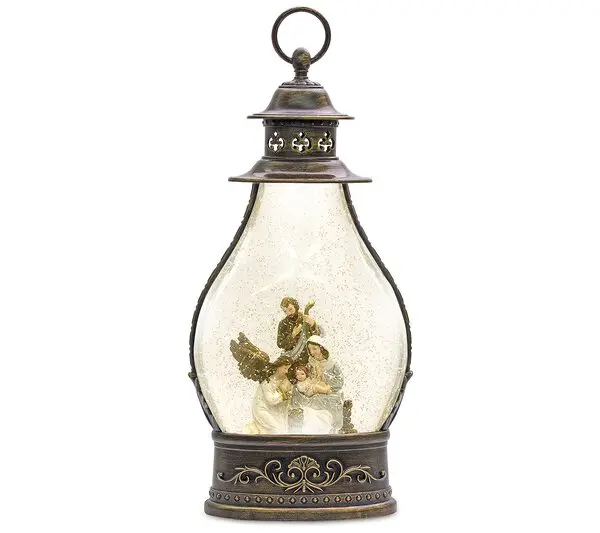 MELROSE Led Snow Globe Lantern W Holy Family Na Ivity 15.5'h