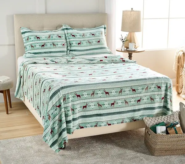 BERKSHIRE BLANKET Berkshire Printed Velvetsoft Blanket With Sham Queen