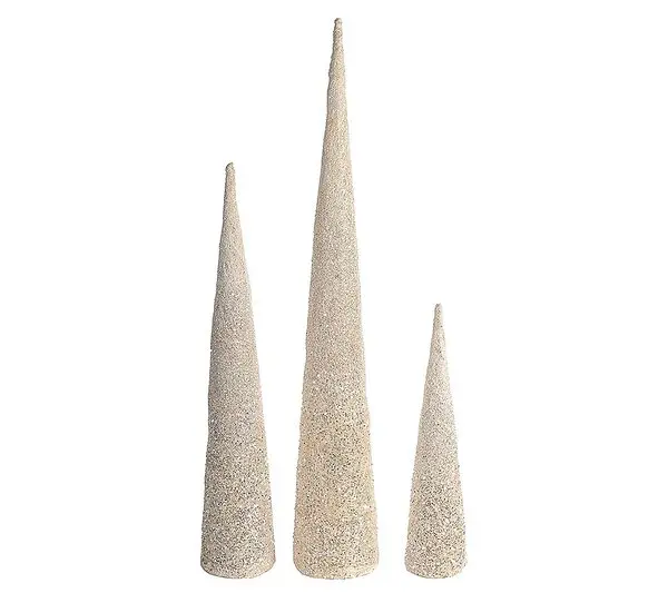 BARBARA KING Set Of 3 Glitter Cone Trees
