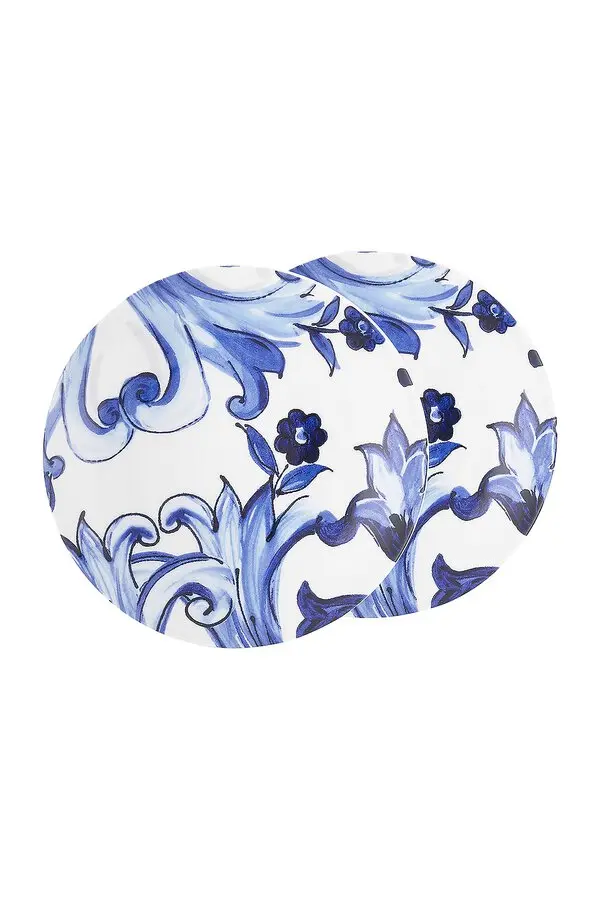 DOLCE & GABBANA CASA Set Of 2 Mediterraneo Fiore Piccolo Bread Plates In Blue