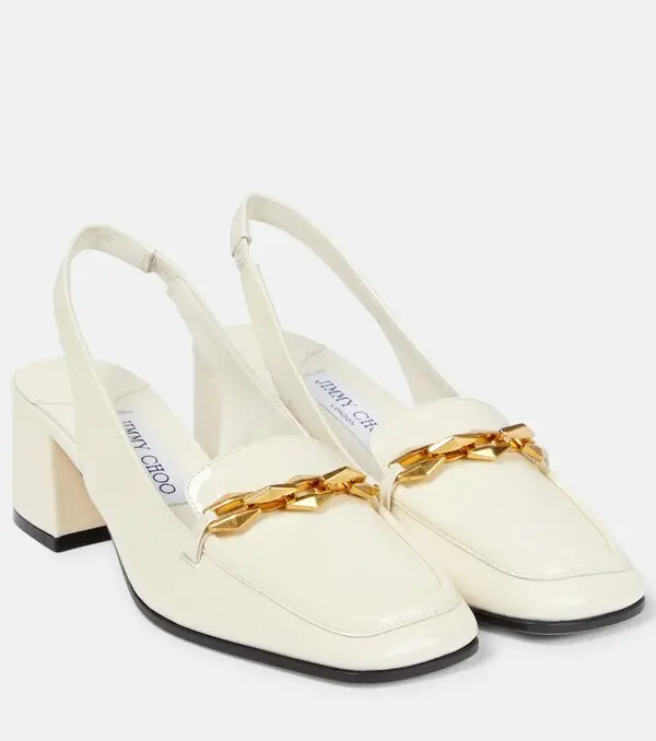 JIMMY CHOO Diamond Tilda 45 Patent Leather Slingback Pumps - White