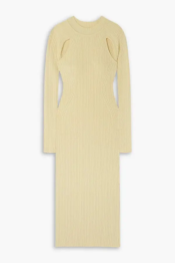 Buy Lvir Cutout Ribbed-knit Midi Dress - Pastel Yellow At 69% Off |  Editorialist