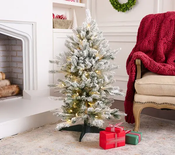 VALERIE PARR HILL 3' Twinkle Snow-tipped Slim Christmas Tree Valerie