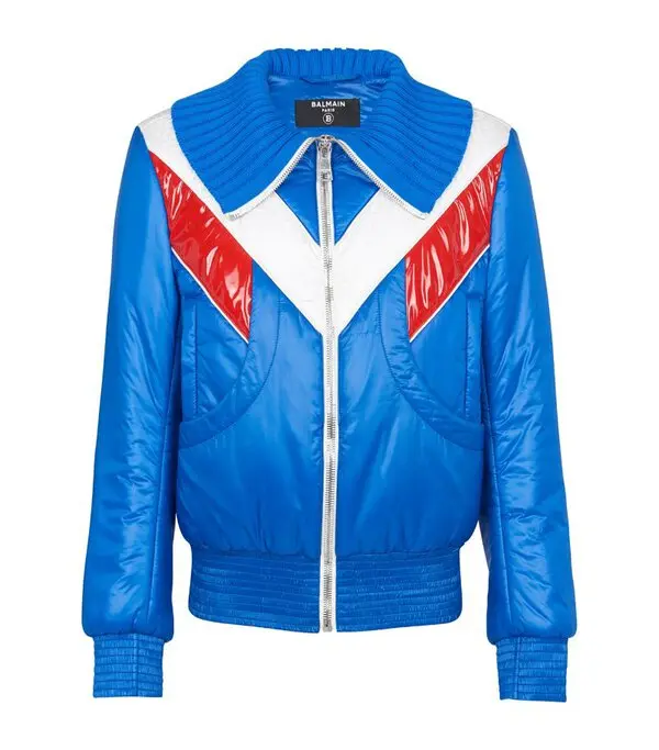 Balmain Monogram-detail Puffer Jacket - Blue | Editorialist