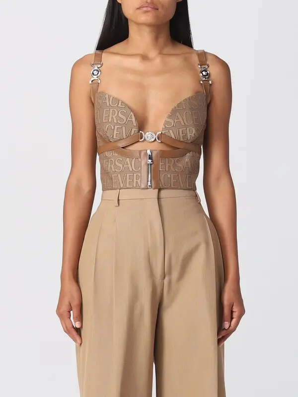 Versace Cotton-blend Bustier Top - Brown