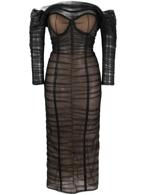 ANA RADU Strapless Ruched Midi Dress