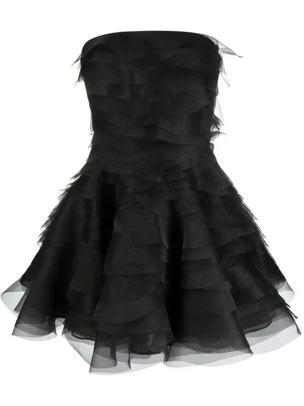 ANA RADU Ruffled Organza Minidress - Black