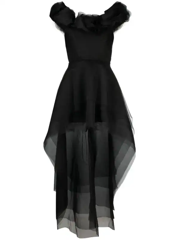 Ana Radu Floral-Appliqu Layered Dress - Black | Editorialist