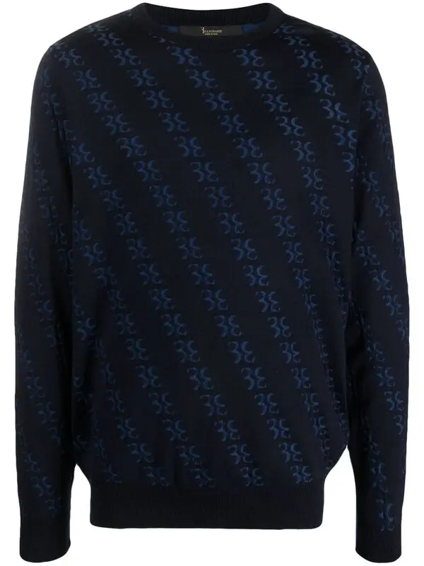 BILLIONAIRE Monogram-jacquard Knitted Jumper - Blue