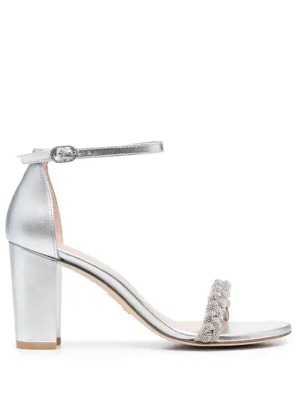 Buy STUART WEITZMAN Nearlynude 80mm Metallic-finish Sandals - Silver At ...