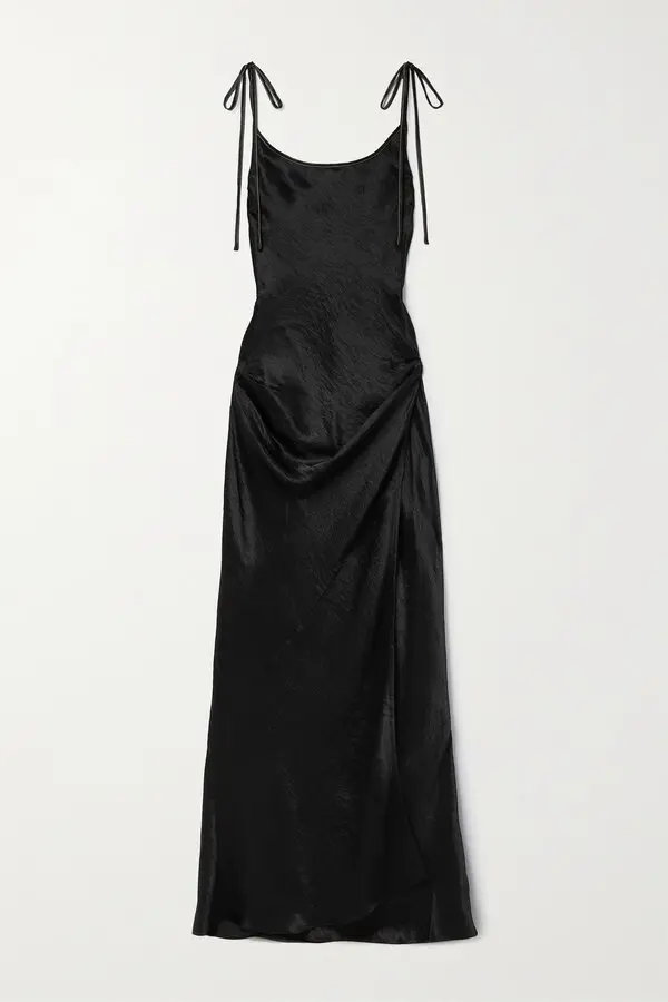 Acne Studios Hammered-Satin Wrap Maxi Dress In Black - 30% Off |  Editorialist