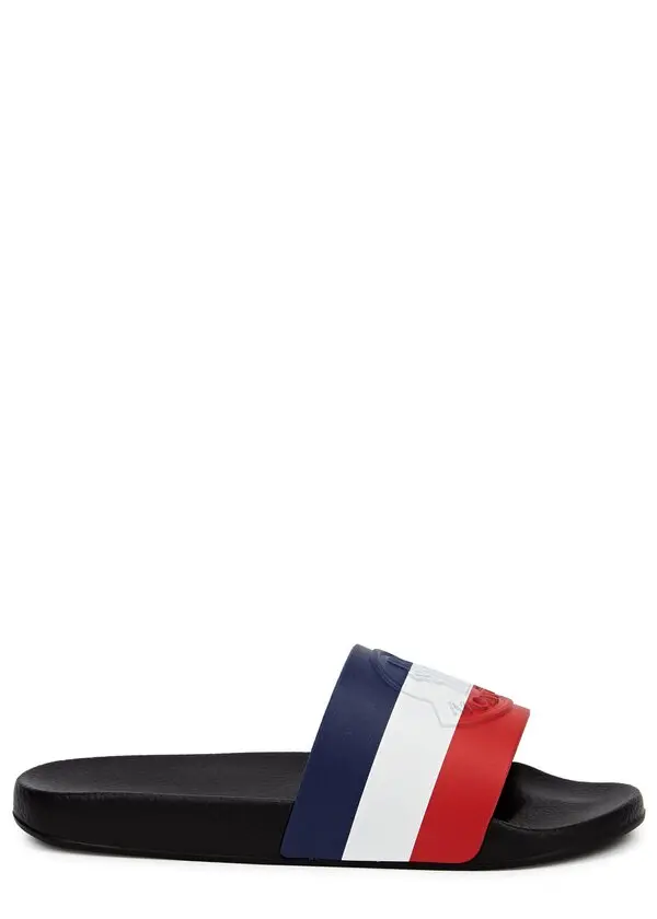 Moncler Basile Striped Rubber Sliders - Black | Editorialist