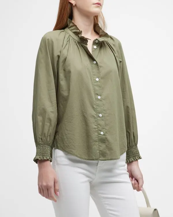 Veronica Beard Calisto Ruffle-collared Shirt - Bright Army