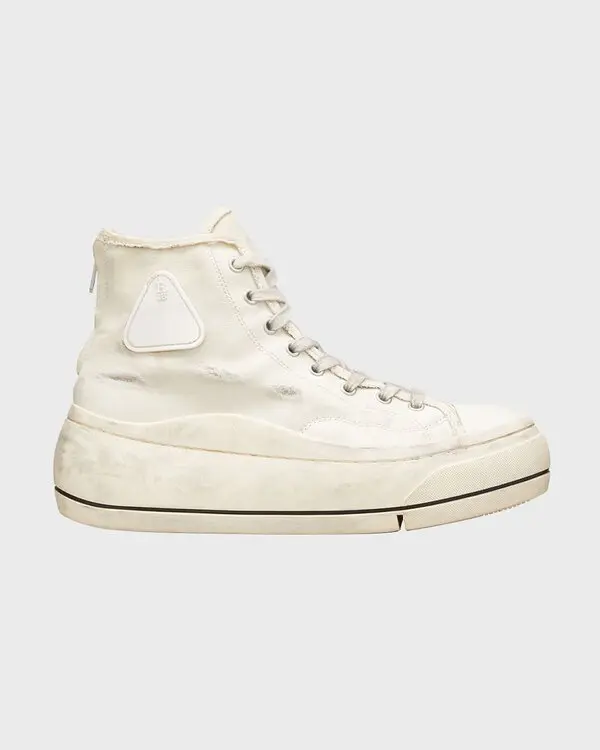 R13 Worn Canvas High-top Platform Sneakers - Ecru Canvas | Editorialist