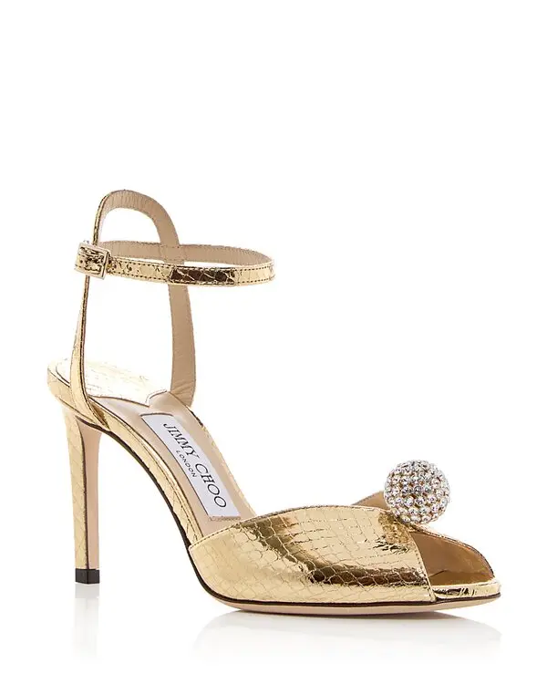 JIMMY CHOO Sacora 85 Embellished Sandals - Gold/crystal