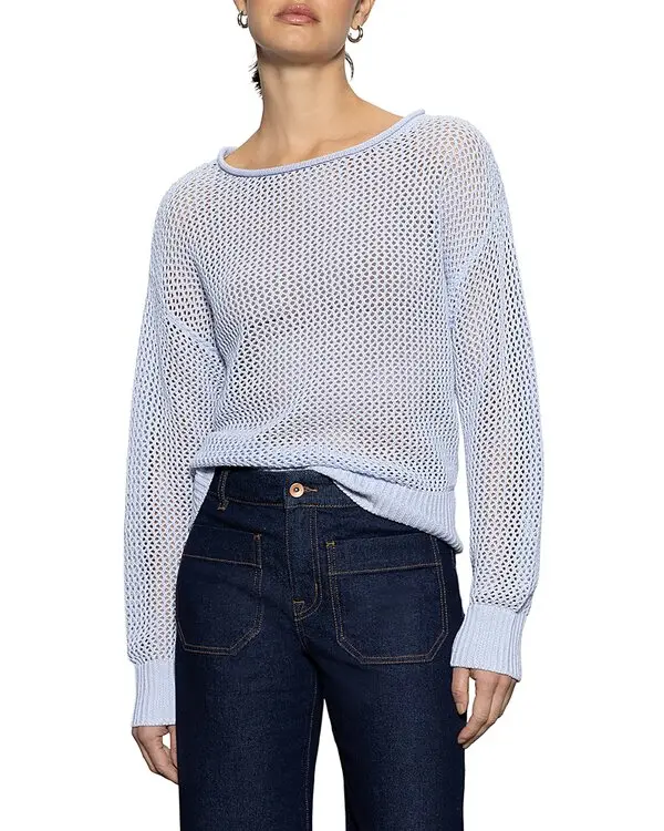 Sanctuary Cotton Open Knit Sweater - Sky Blue