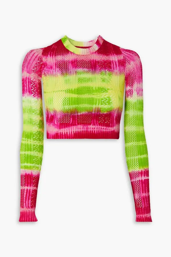 AGR Cropped Tie-dyed Pointelle-knit Top