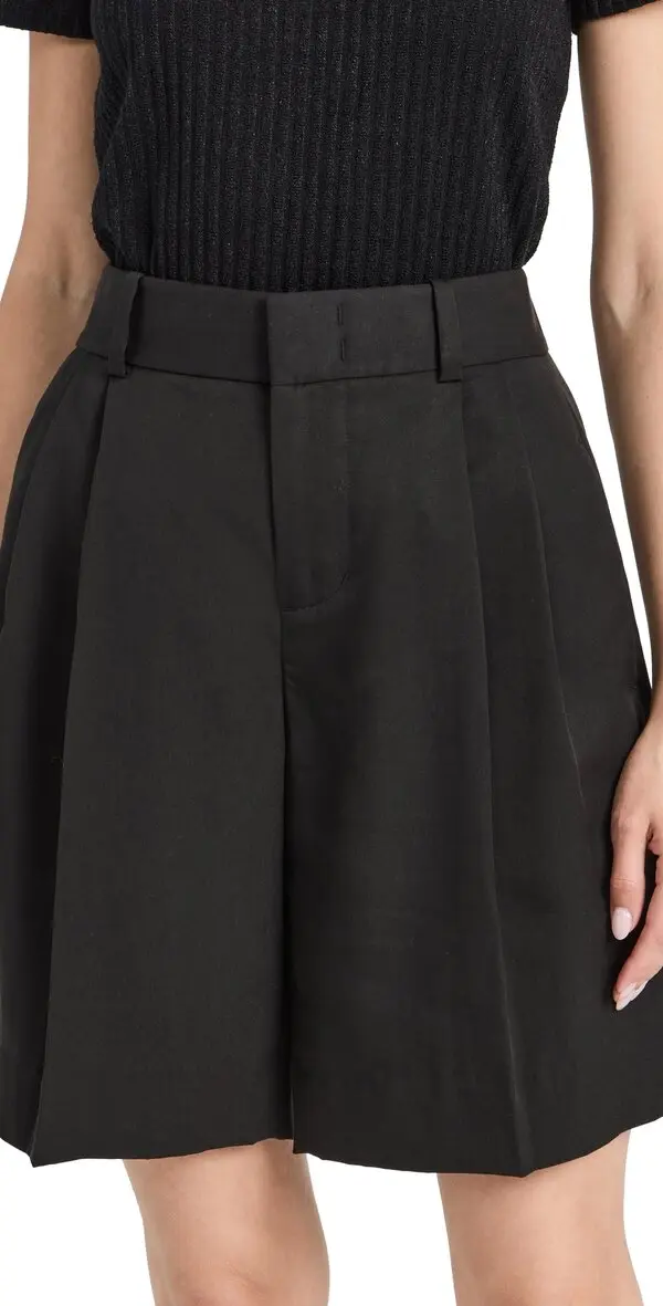 Vince High Waist Pleat Front Shorts - Black