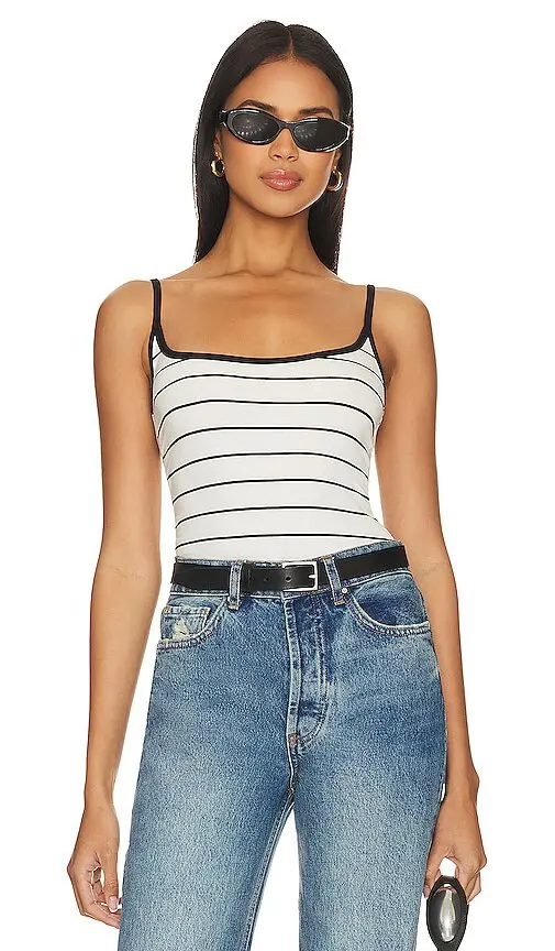 WeWoreWhat Scoop Cami Bodysuit - Ecru & Black Stripe