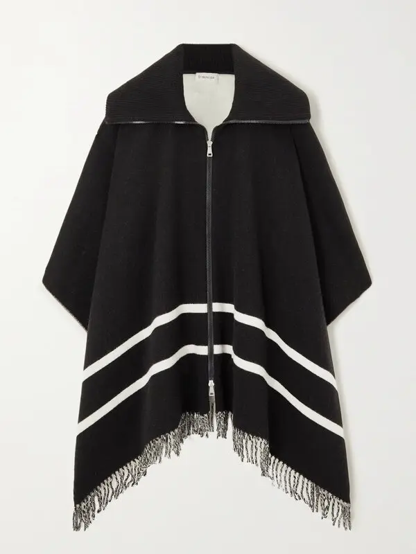 Moncler Striped Wool-blend Jacquard Poncho