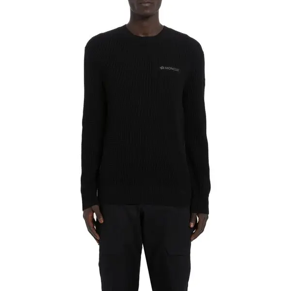 Moncler Reflective Logo Patch Waffle Knit Sweater - Black