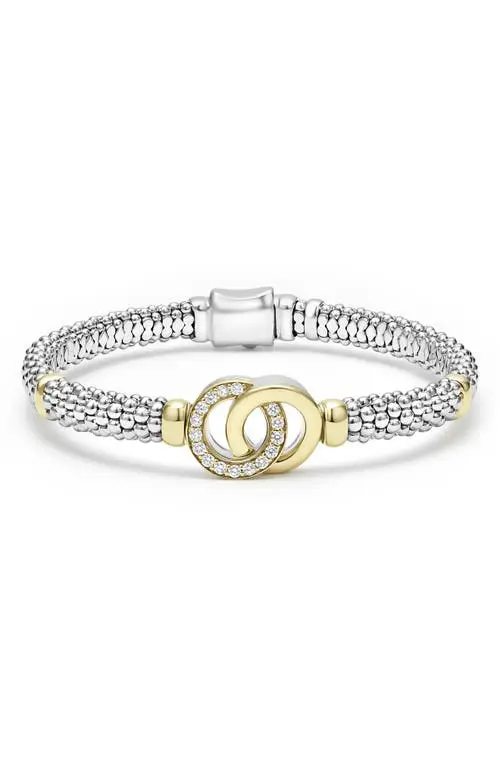 Lagos Interlocking Diamond Caviar Beaded Bracelet - Silver