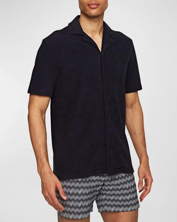 Orlebar Brown Howell Terry Toweling Camp Shirt - Night Iris