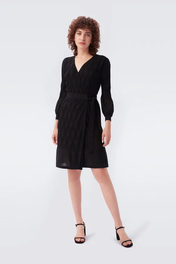 Diane Von Furstenberg Brenna Knit Wrap Dress In Black - 50% Off |  Editorialist