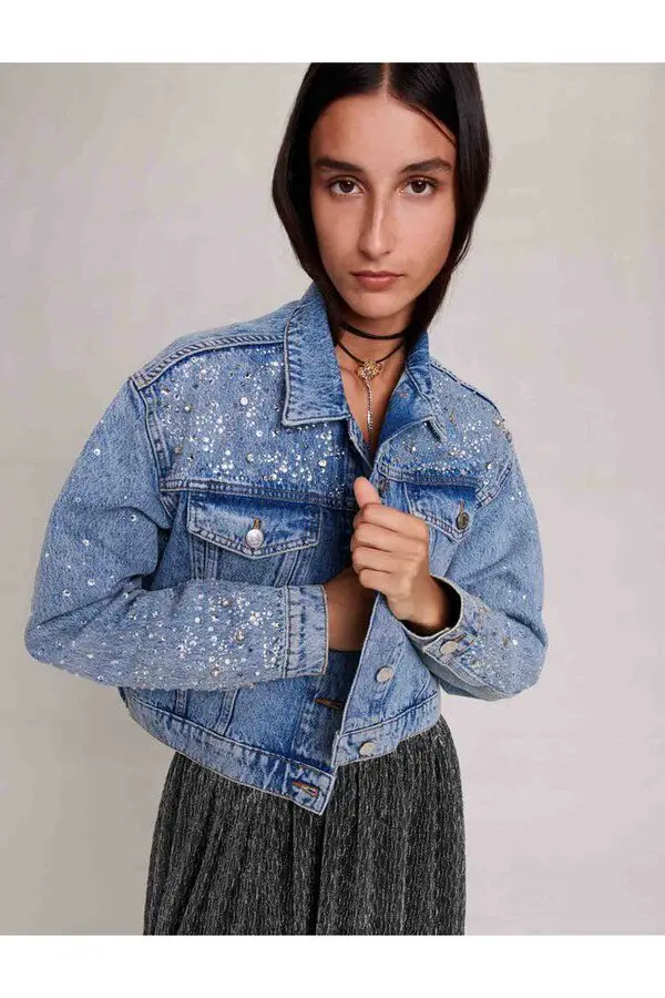 Buy Maje Denim Jacket With Rhinestones - Blue At 40% Off | Editorialist