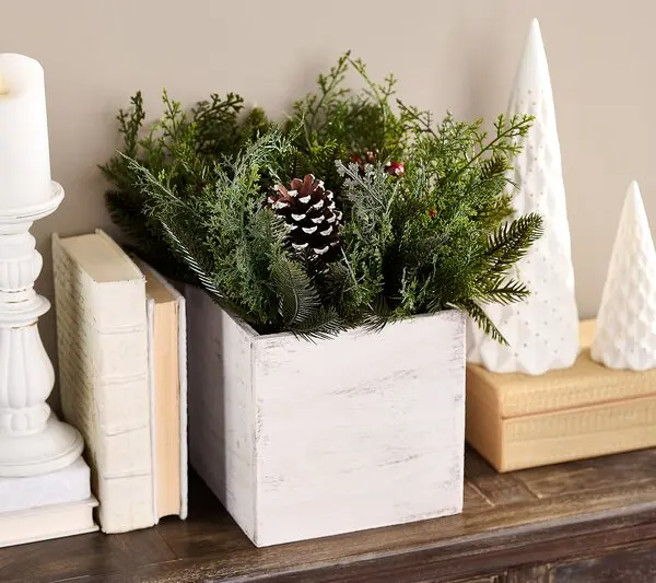 WICKER PARK Square 14' Pinecone Greenery Box W/ Driftwood Base