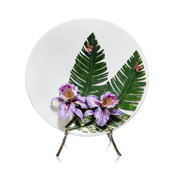 JAY STRONGWATER Orchid And Banana Leaf Platter With Stand