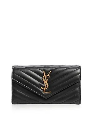 Saint Laurent Cassandre Matelasse Flap Wallet - Smooth Black/gold