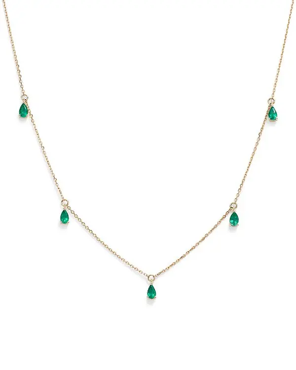 Bloomingdale'S 14k Yellow Gold Emerald Teardrop Charm Necklace