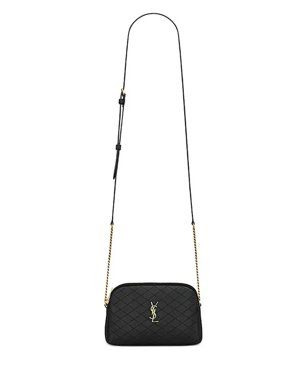 Saint Laurent Gaby Zipped Shoulder Bag - Black Quilted Lambskin/light Bronze