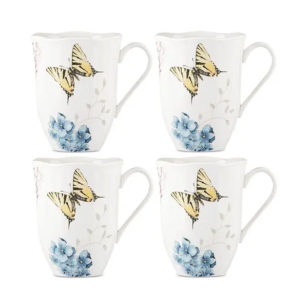 LENOX Butterfly Meadow Hydrangea 4 Piece Mug Set