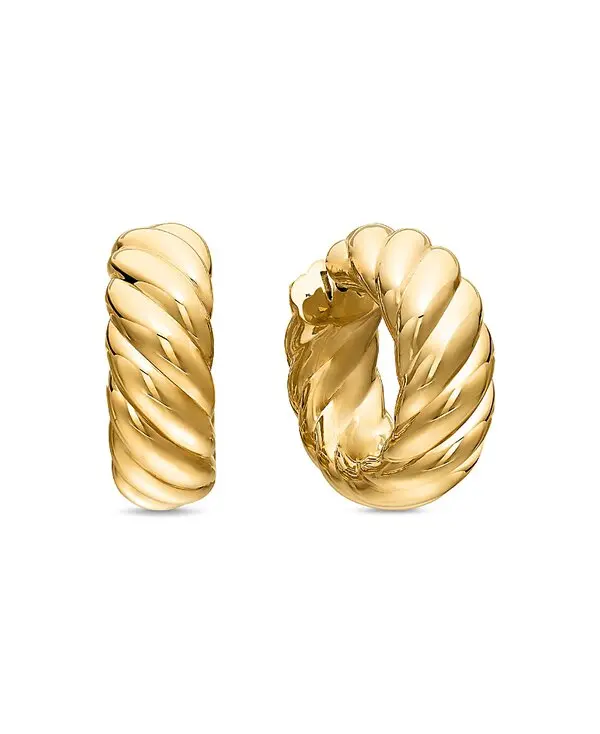 David Yurman 18k Yellow Sculpted Cable Huggie Hoop Earrings - Gold