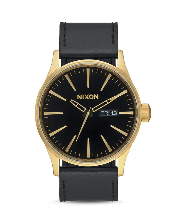 Nixon Sentry 42mm Leather Strap Watch