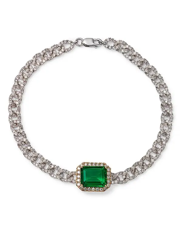 Bloomingdale'S Emerald And Diamond Link Bracelet In 14k White And Yellow Gold