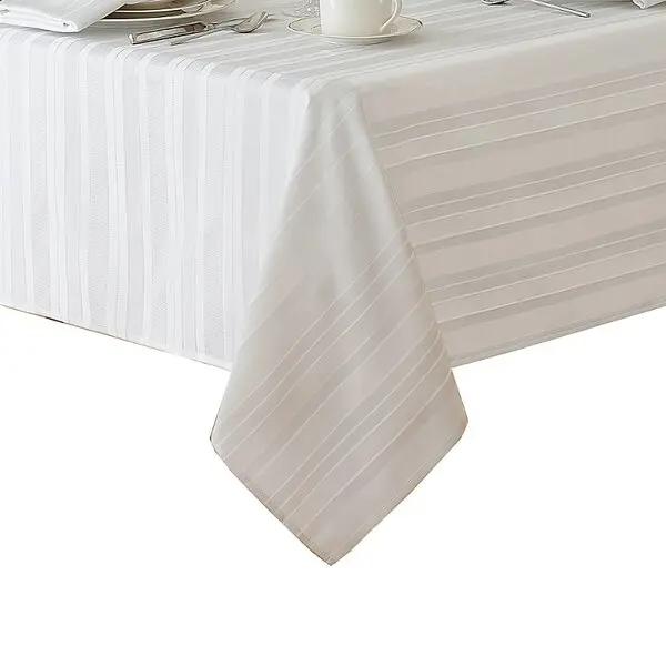 ELRENE HOME FASHIONS Denley Stripe Jacquard Oblong Tablecloth, 60 X 120 - White
