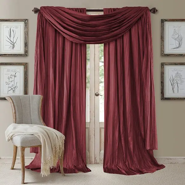 ELRENE HOME FASHIONS Athena 52 X 95 Crinkled Curtain Panels, Pair With Scarf Valance - Red
